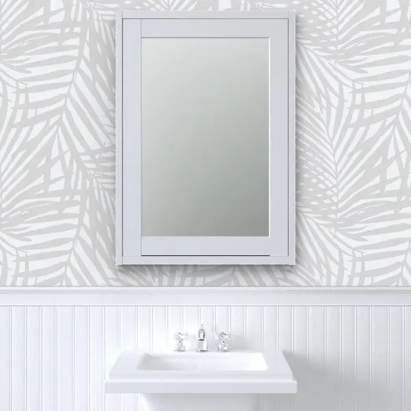 Spoonflower Watercolor Grey Palm Fronds Neutral Rainforest Custom Pre-pasted Wallpaper