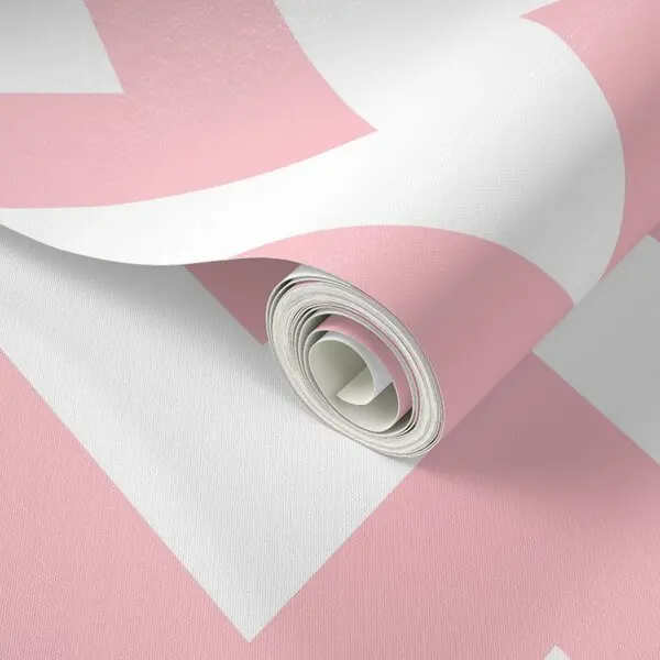 Spoonflower Chevron Light Pink Baby Custom Pre-pasted Wallpaper - Pink,white,gray