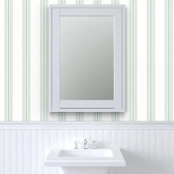 Spoonflower White Green Stripes Sage Rustic Traditional Wallpaper