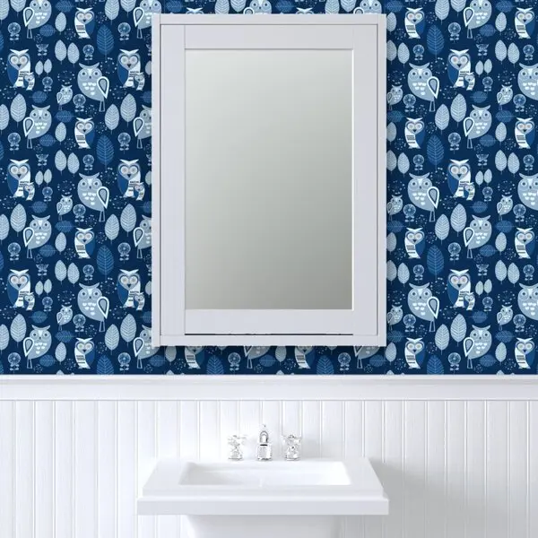 Spoonflower Leaves Nature Birds Owls Animals Traditional Wallpaper