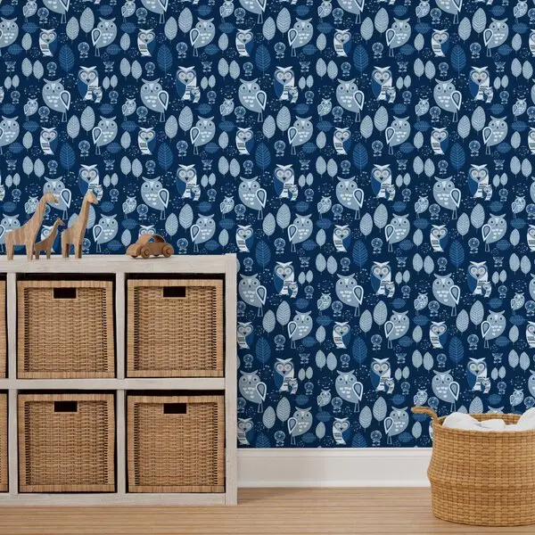 Spoonflower Leaves Nature Birds Owls Animals Traditional Wallpaper