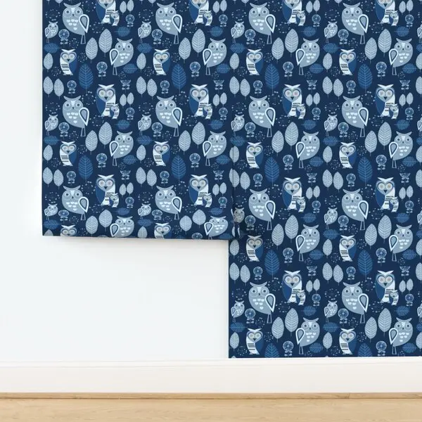 Spoonflower Leaves Nature Birds Owls Animals Traditional Wallpaper
