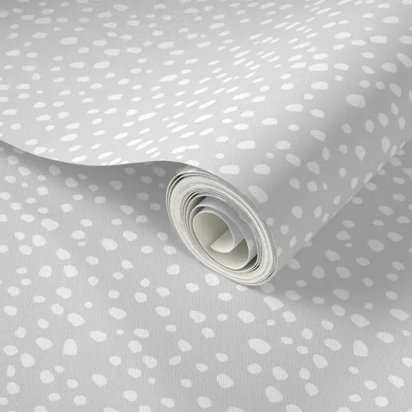 Spoonflower White Dots Snowfall Painted Abstract Painterly Custom Removable Wallpaper - White,gray