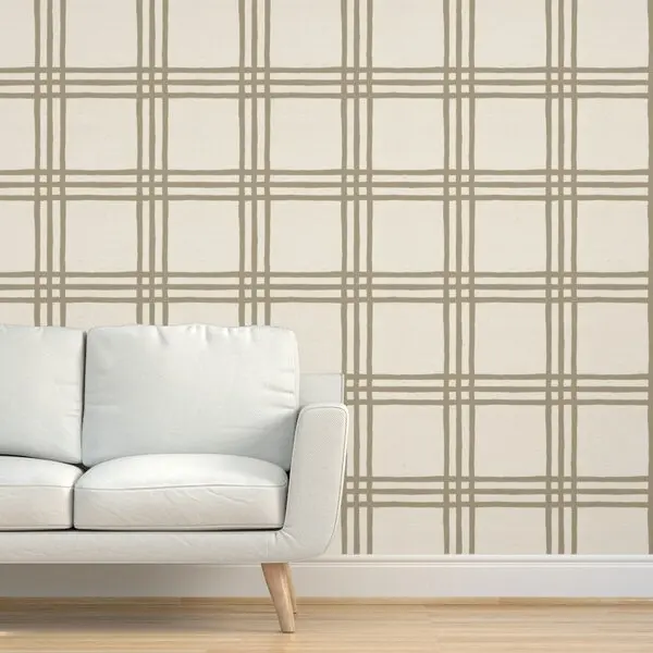 Spoonflower Large Triple Window Pane Bershire Grey 100% Natural Sisal Grasscloth Wallcovering - Gray