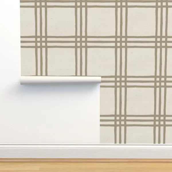 Spoonflower Large Triple Window Pane Bershire Grey 100% Natural Sisal Grasscloth Wallcovering - Gray