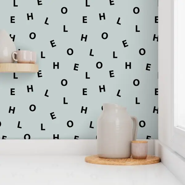 Spoonflower Hello Type Typography Expression Heart Saying Custom Pre-pasted Wallpaper
