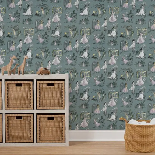 Spoonflower Green Night Gothic Halloween Ghost Spooky Haunted Custom Pre-pasted Wallpaper