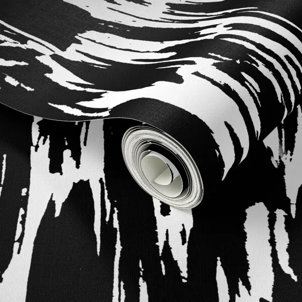 Spoonflower Graphic Modern Black White Paint Brush Abstract Custom Removable Wallpaper - Black,white,gray