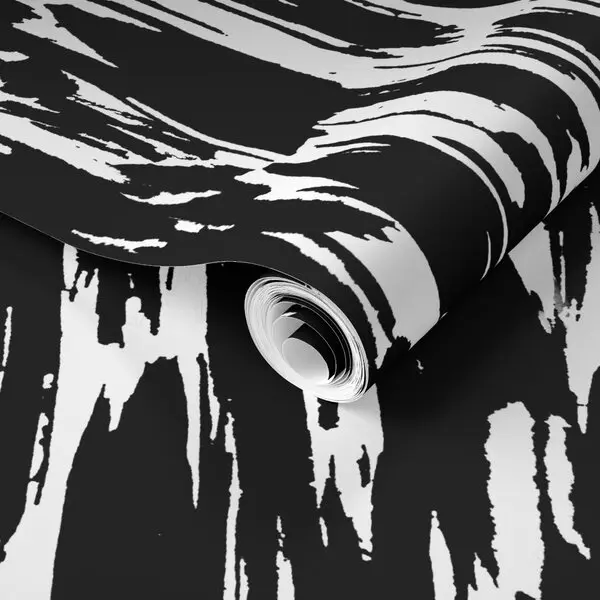 Spoonflower Graphic Modern Black White Paint Brush Abstract Custom Removable Wallpaper - Black,white,gray