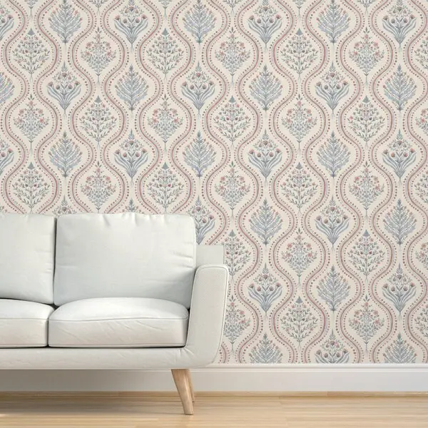 Spoonflower Large Monticello Blue And Garrison 100% Natural Sisal Grasscloth Wallcovering