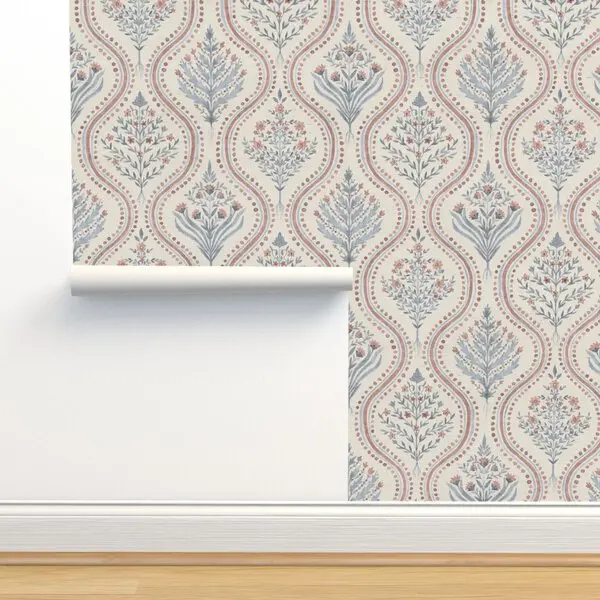 Spoonflower Large Monticello Blue And Garrison 100% Natural Sisal Grasscloth Wallcovering