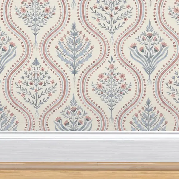 Spoonflower Large Monticello Blue And Garrison 100% Natural Sisal Grasscloth Wallcovering