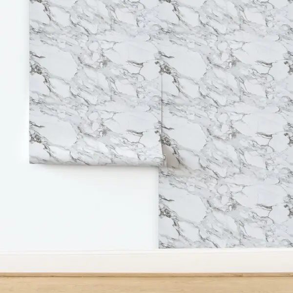 Spoonflower Marble Marbled Look White Stone Modern Custom Pre-pasted Wallpaper