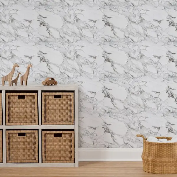 Spoonflower Marble Marbled Look White Stone Modern Custom Pre-pasted Wallpaper