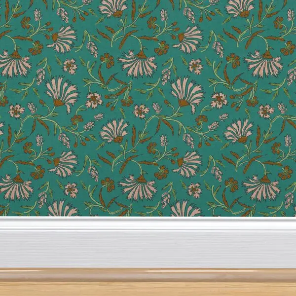 Spoonflower Playa Kalami Peacock 100% Natural Sisal Grasscloth Wallcovering