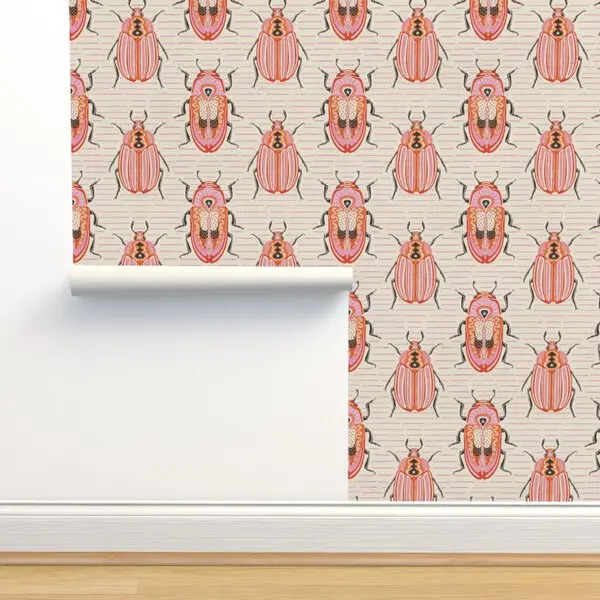 Spoonflower Colourful Bugs Large 100% Natural Sisal Grasscloth Wallcovering