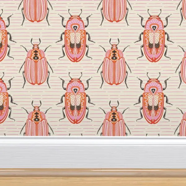 Spoonflower Colourful Bugs Large 100% Natural Sisal Grasscloth Wallcovering