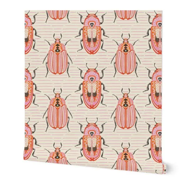 Spoonflower Colourful Bugs Large 100% Natural Sisal Grasscloth Wallcovering
