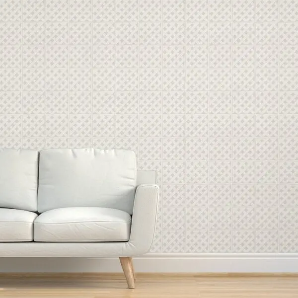 Spoonflower Lattice Thin Border White 100% Natural Sisal Grasscloth Wallcovering