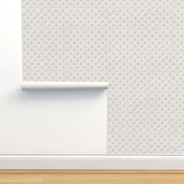 Spoonflower Lattice Thin Border White 100% Natural Sisal Grasscloth Wallcovering