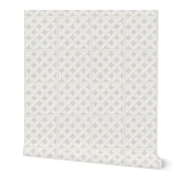 Spoonflower Lattice Thin Border White 100% Natural Sisal Grasscloth Wallcovering