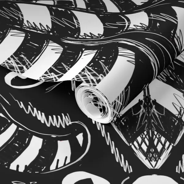 Spoonflower Black And White Goth Circus Dark Custom Removable Wallpaper - Black,white,gray
