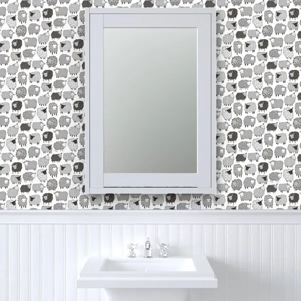 Spoonflower Sheep Geometric Patterned Black White Gray Lamb Traditional Wallpaper