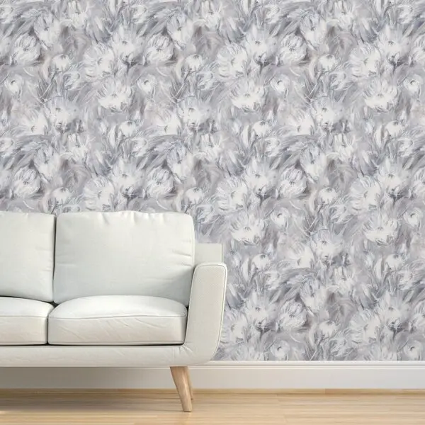 Spoonflower Protea In Soft Lines 100% Natural Sisal Grasscloth Wallcovering - White