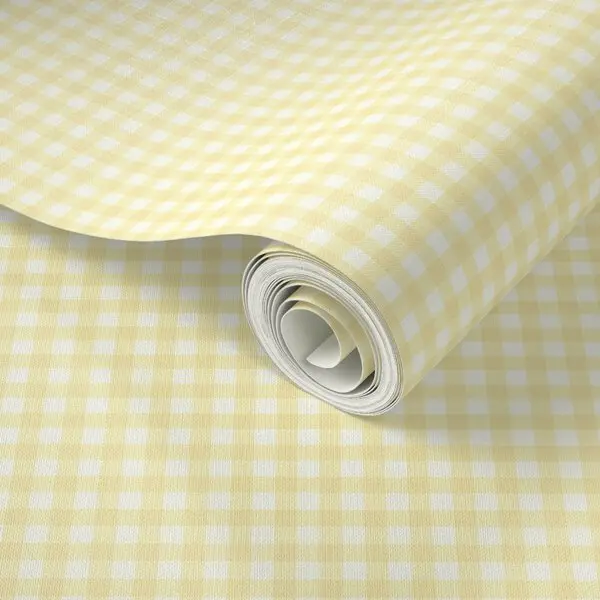 Spoonflower Pale Sunshine Gingham Yellow Lemon Check Plaid Traditional Wallpaper - Yellow,white,green