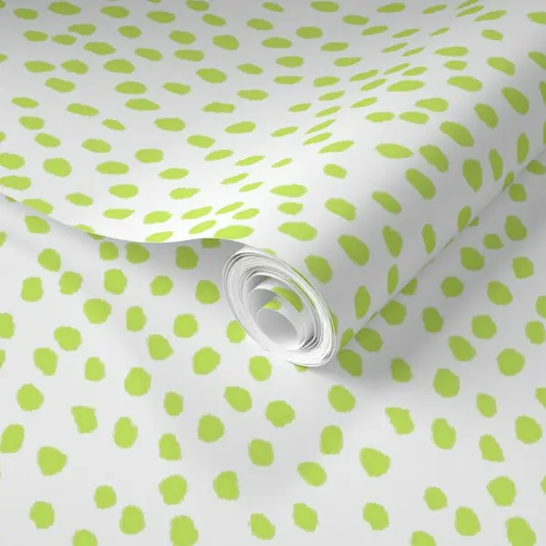 Spoonflower Green Dots Abstract Spring Les Touches Scatter Custom Pre-pasted Wallpaper - Green,gray