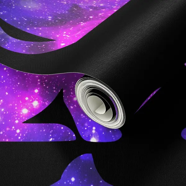 Spoonflower Cats Animals Stars Universe Galaxy Nebula Traditional Wallpaper - Black,purple,blue