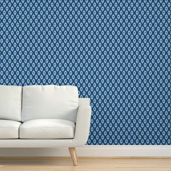 Spoonflower Modern Moroccan Monochromatic And White Diy Custom Pre-pasted Wallpaper - Blue