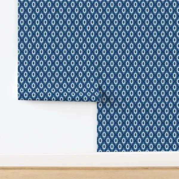 Spoonflower Modern Moroccan Monochromatic And White Diy Custom Pre-pasted Wallpaper - Blue