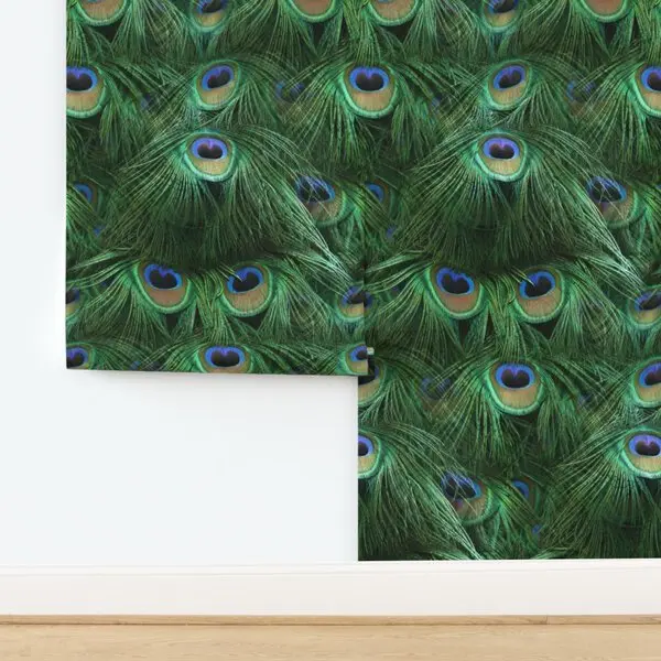 Spoonflower Tale Peacock Tail Small Feather Trendy Nature Bird Traditional Wallpaper