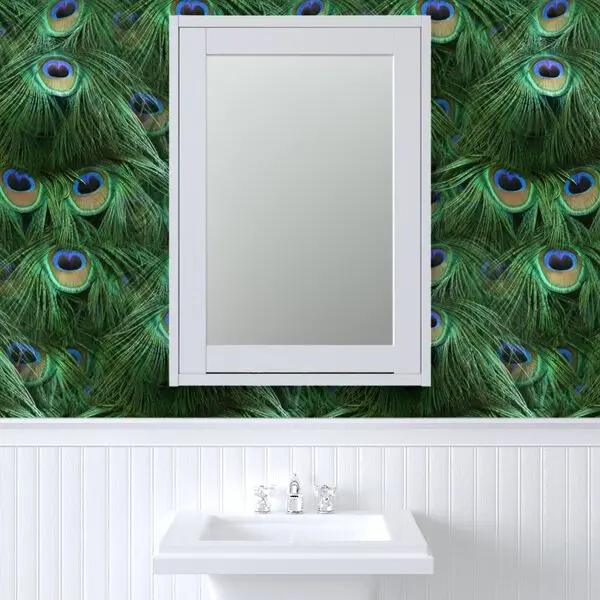 Spoonflower Tale Peacock Tail Small Feather Trendy Nature Bird Traditional Wallpaper