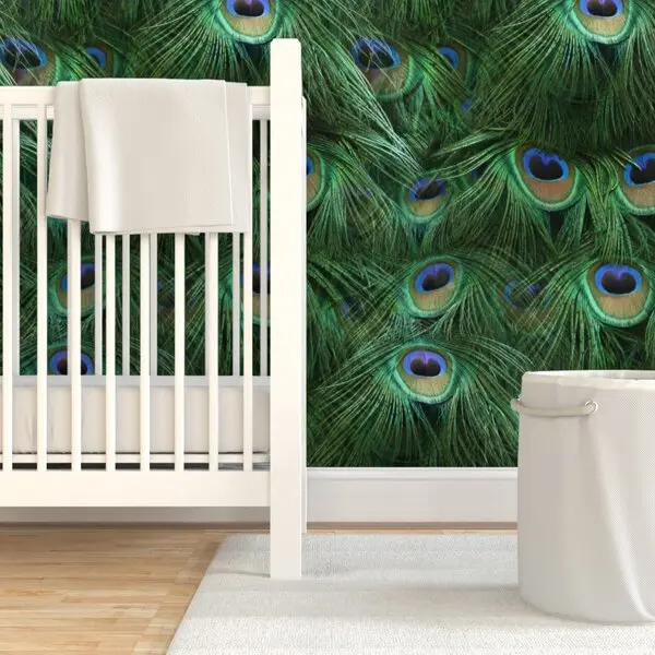 Spoonflower Tale Peacock Tail Small Feather Trendy Nature Bird Traditional Wallpaper