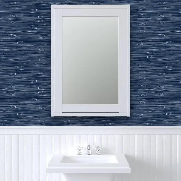 Spoonflower Woodgrain Rustic Woodland Nursery Navy Blue White Custom Pre-pasted Wallpaper - Blue,navy
