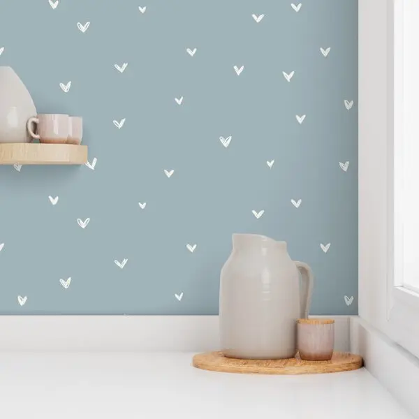 Spoonflower Freehand Small Hearts Valentines Custom Pre-pasted Wallpaper