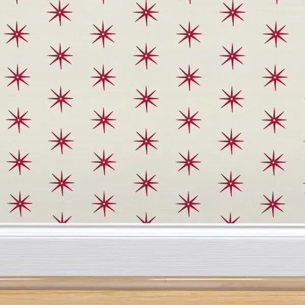 Spoonflower Layout And Light Cream Stars 100% Natural Sisal Grasscloth Wallcovering - Red