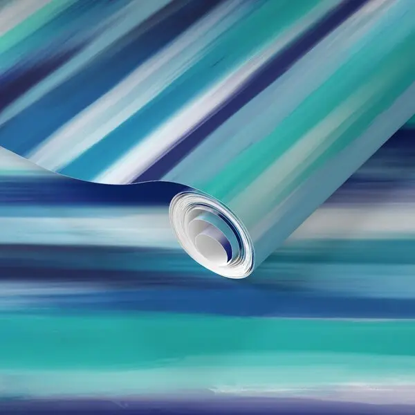 Spoonflower Stripe Abstract Painterly Sea Custom Pre-pasted Wallpaper - Blue