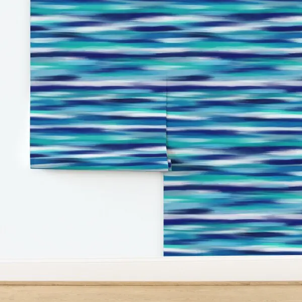 Spoonflower Stripe Abstract Painterly Sea Custom Pre-pasted Wallpaper
