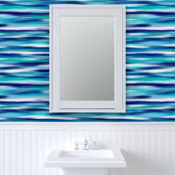 Spoonflower Stripe Abstract Painterly Sea Custom Pre-pasted Wallpaper