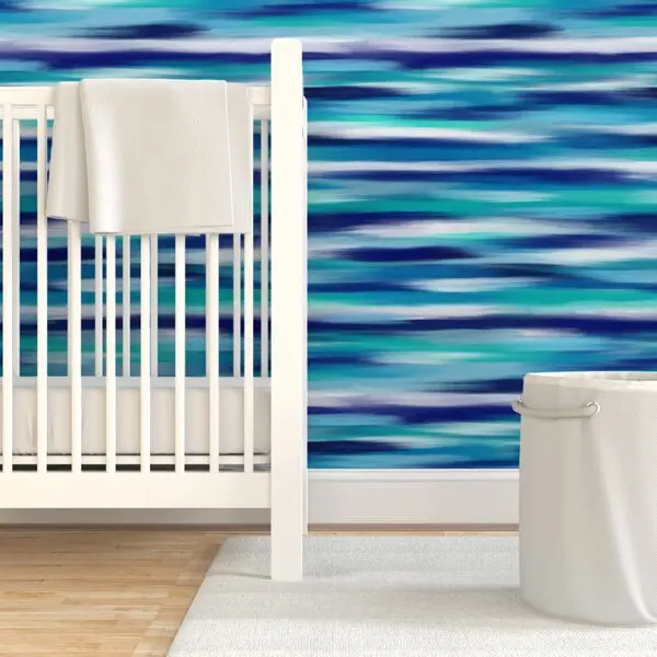 Spoonflower Stripe Abstract Painterly Sea Custom Pre-pasted Wallpaper