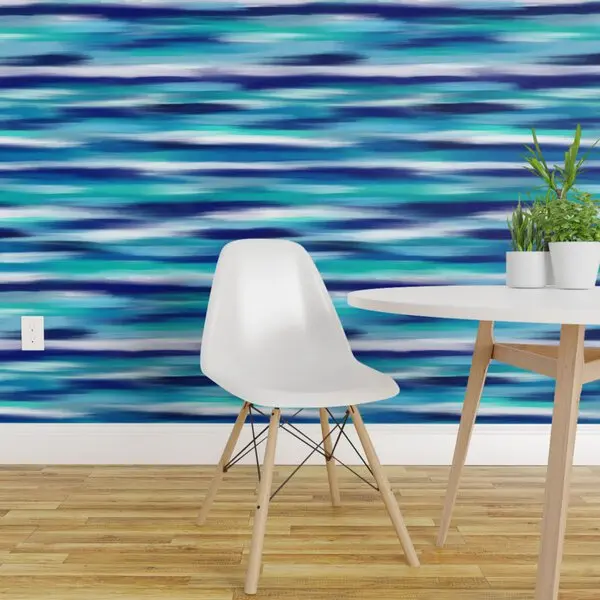 Spoonflower Stripe Abstract Painterly Sea Custom Pre-pasted Wallpaper