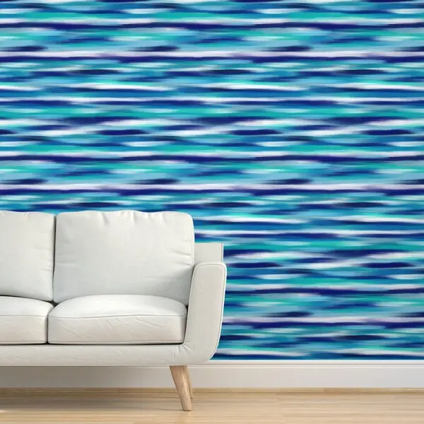 Spoonflower Stripe Abstract Painterly Sea Custom Pre-pasted Wallpaper