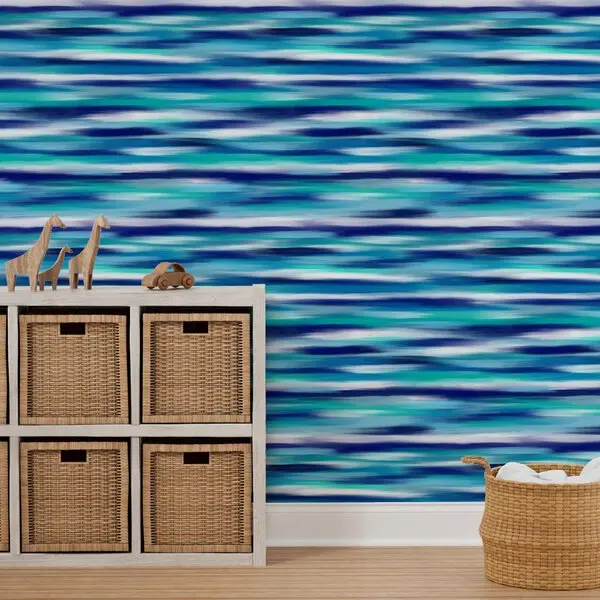 Spoonflower Stripe Abstract Painterly Sea Custom Pre-pasted Wallpaper
