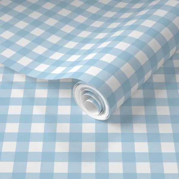 Spoonflower Sky Blue Gingham White Retro Country Summer Traditional Wallpaper - Blue,white