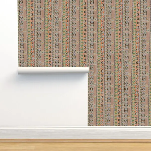 Spoonflower Reverse Orange And Tapa Pattern Final 100% Natural Sisal Grasscloth Wallcovering - Green