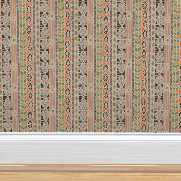 Spoonflower Reverse Orange And Tapa Pattern Final 100% Natural Sisal Grasscloth Wallcovering - Green