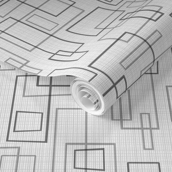 Spoonflower Retro White And Gray Squares Custom Pre-pasted Wallpaper - White,gray